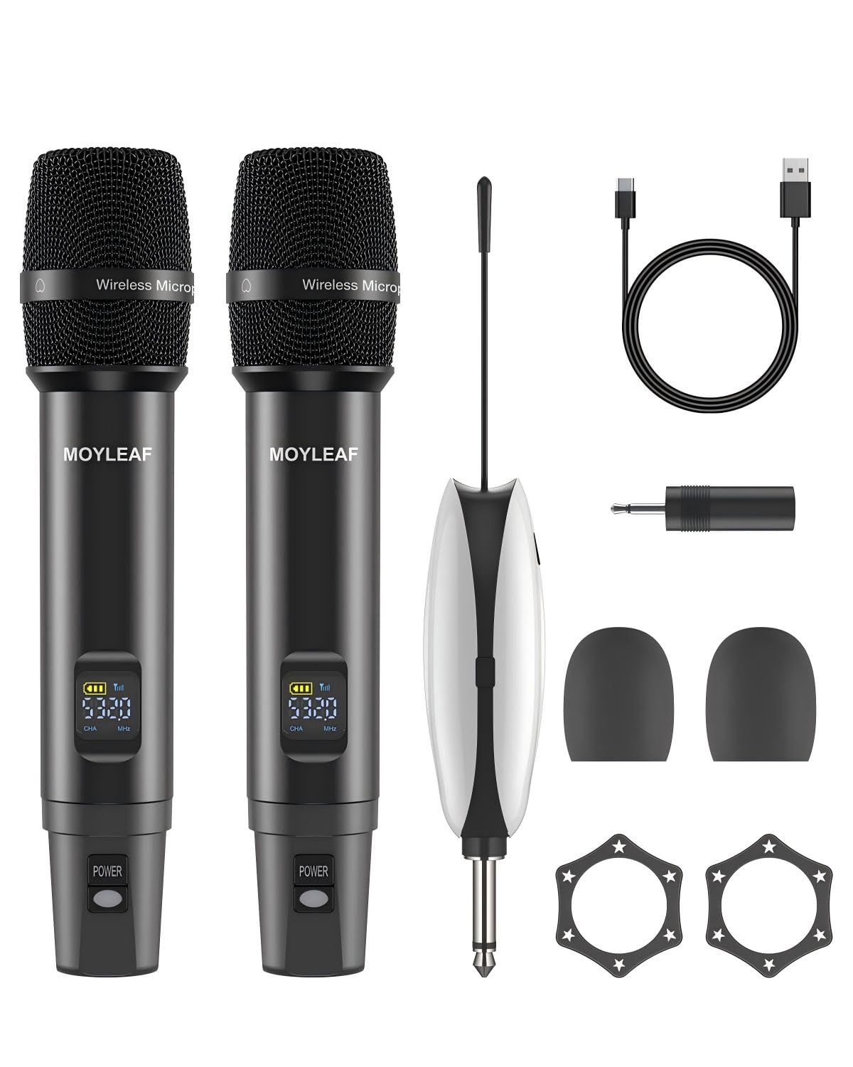 MOYLEAF Wireless Microphones, UHF Metal Dual Handheld Cordless Dynamic ...