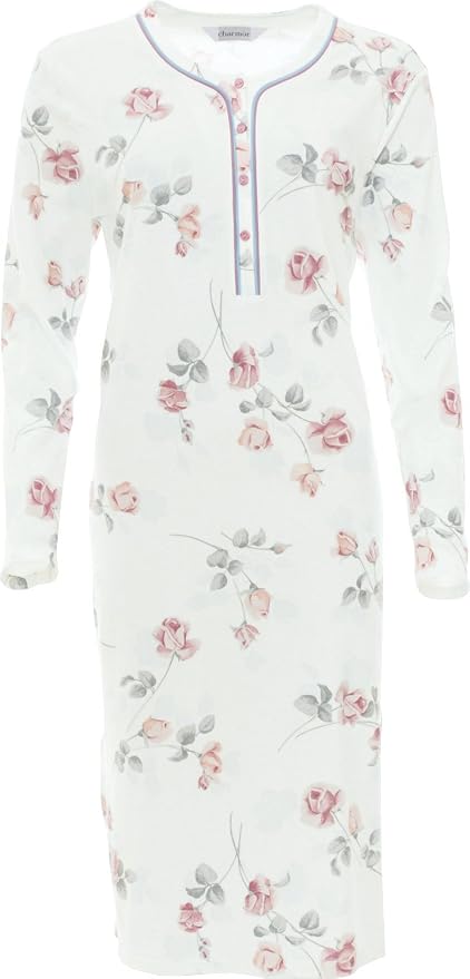 Charmor Damen-Nachthemd Interlock-Jersey Creme/Rose/grau Größe 40 ...