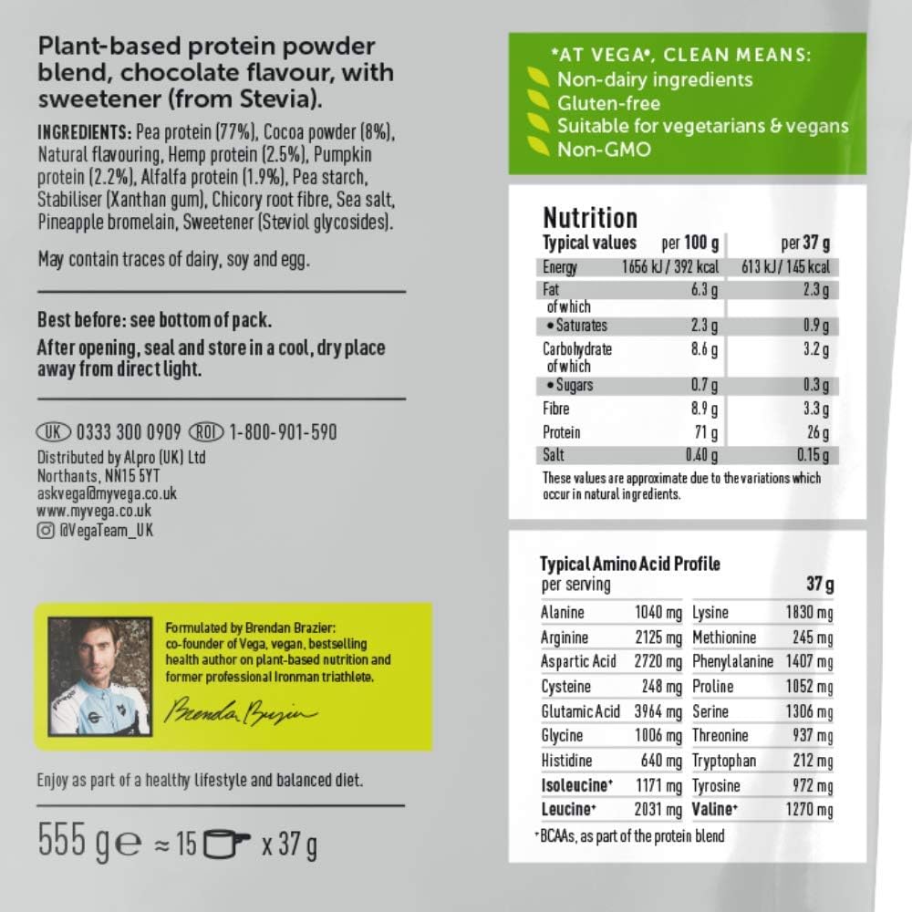 Vega Clean Protein Plant Based Protein Powder Chocolate Pouch 555g ...