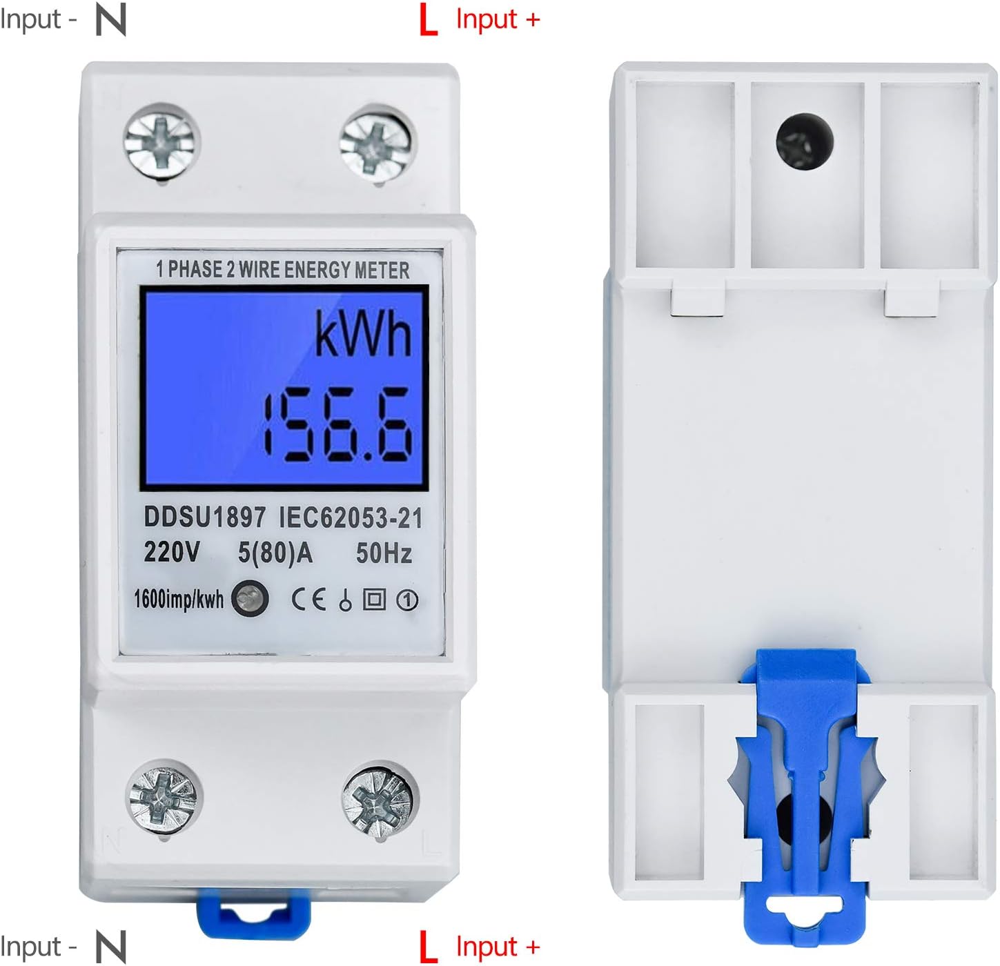 LCD Single-Phase Electricity Meter Top Hat Rail KWh Meter 5 (80) A 230V ...