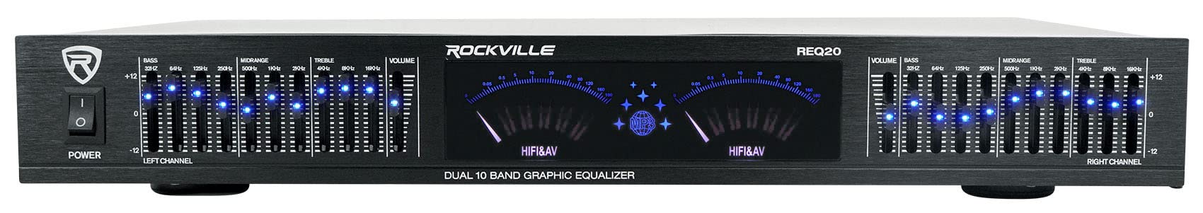 Rockville REQ20 19" Rack Mount Pro Dual 10 Band Graphic Equalizer EQ w ...