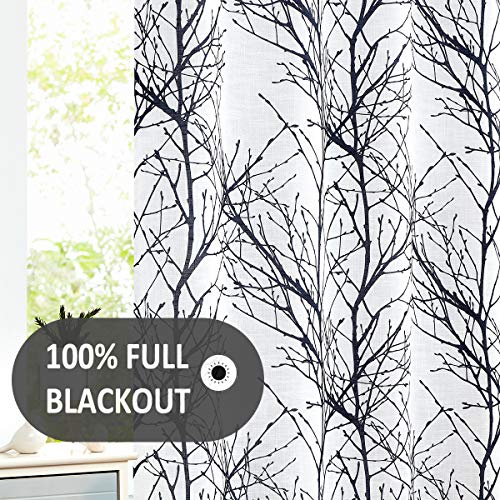 Fmfunctex White and Black Tree Blackout Curtain Panels for Bedroom 96 ...