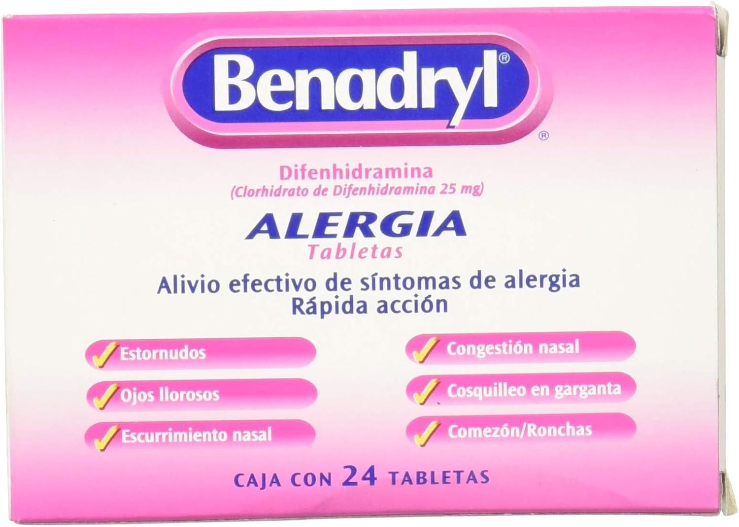 Benadryl Tabletas, 25 mg, 24 Piezas: Amazon.com.mx: Salud y Cuidado Personal