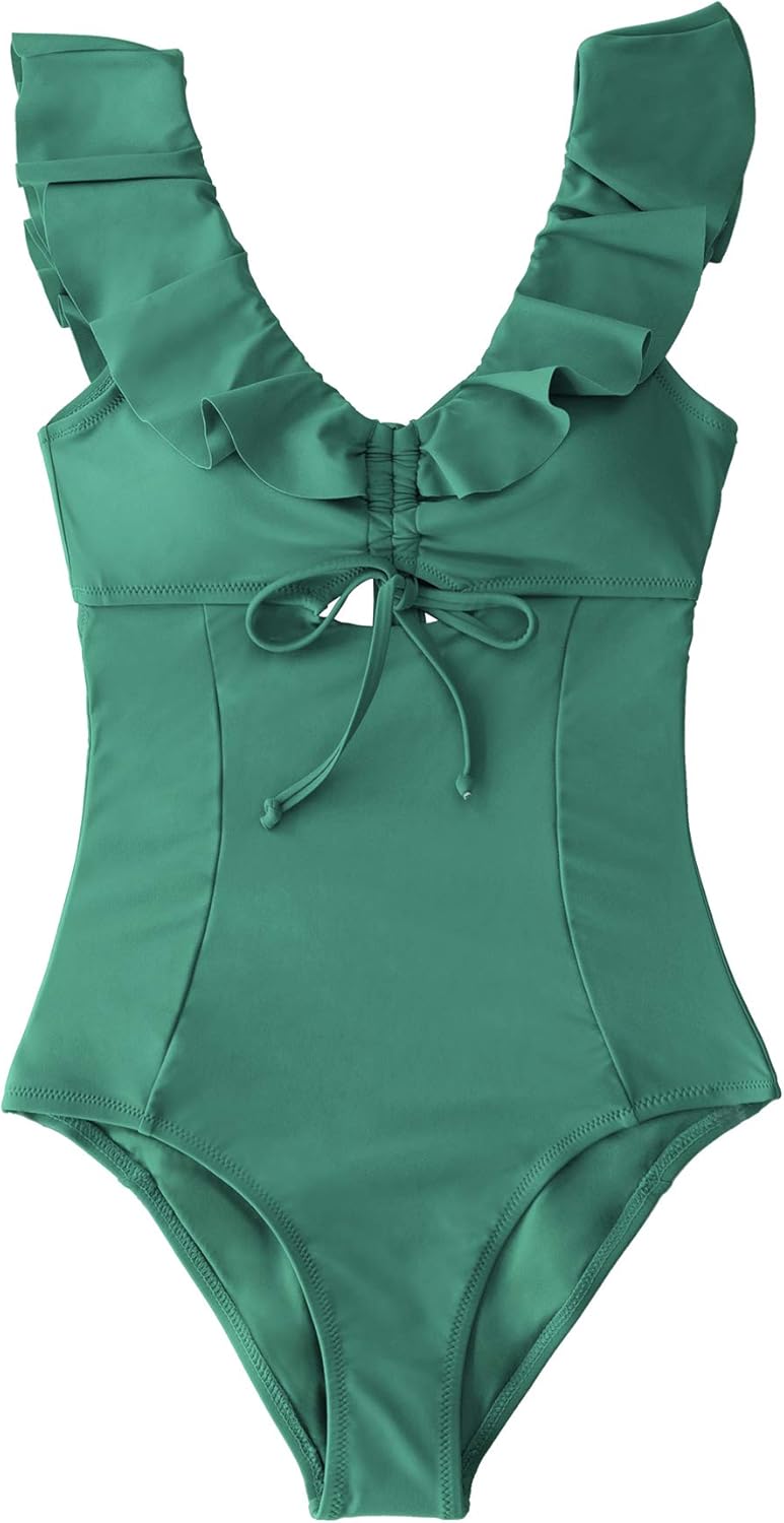 CUPSHE Women's Ruby Red Ruffled Back Tie One Piece Swimsuit at Amazon ...