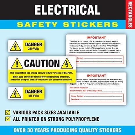 Mixed Pack Of 120 - Electrical Safety Stickers / Labels (24 of each ...
