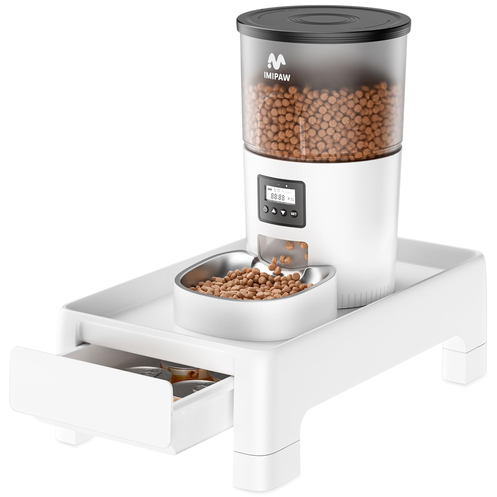 IMIPAW Raised Pet Feeder Stand, Adjustable Height with Drawer to ...