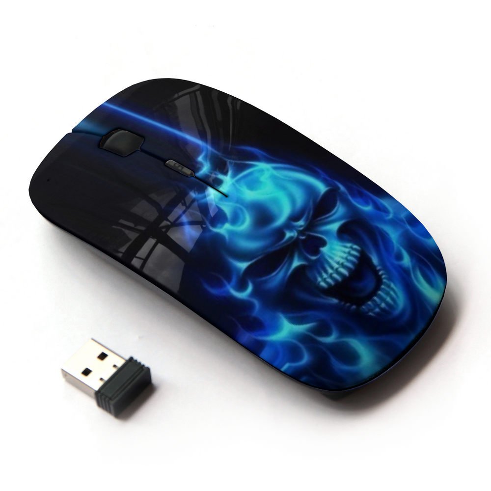 Mua [ Optical 2.4G Wireless Mouse [ Flaming Blue Goth Skull Skeleton ...