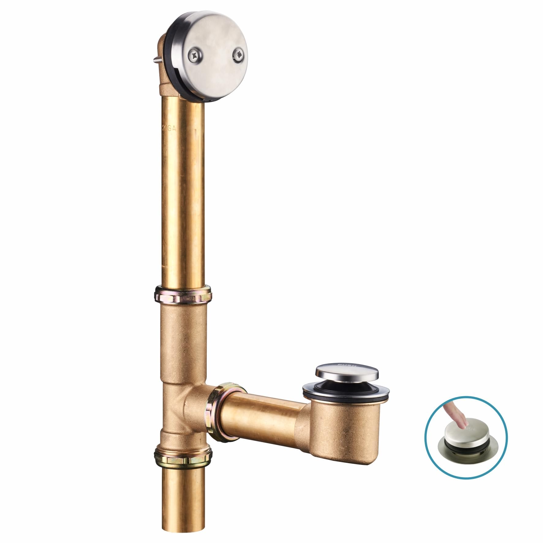 Tubular Bath Tub Drain Kit 1-1/2" Brass Pipe with Brushed Tip-Toe ...