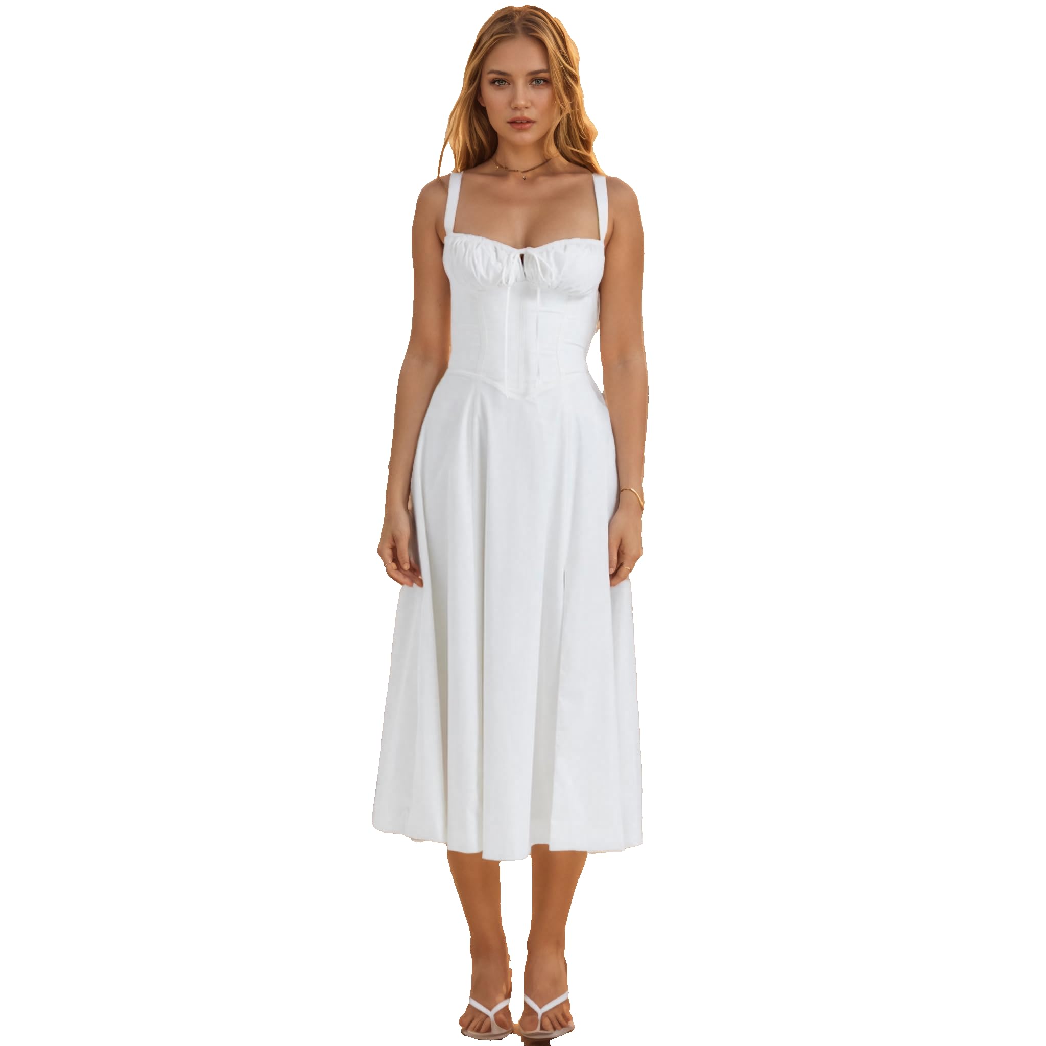 EFOGEP White Corset Milk Maid Dress Women Floral Corset Sundress Boho ...