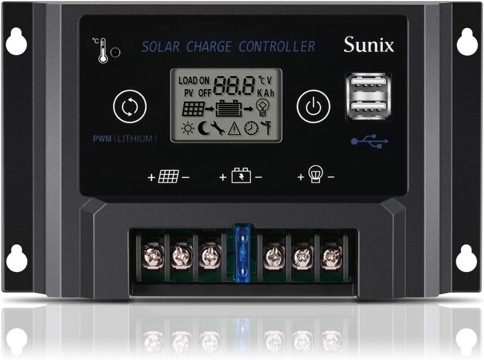 Sunix 10A 12V Solar Charge Controller for lithium Battery, Upgraded ...
