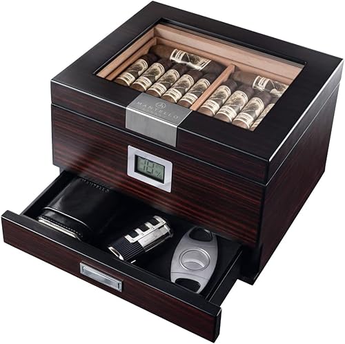 Premium Cigar Humidor for 25-50 Cigars - Elegant Humidor Cigar Box with ...