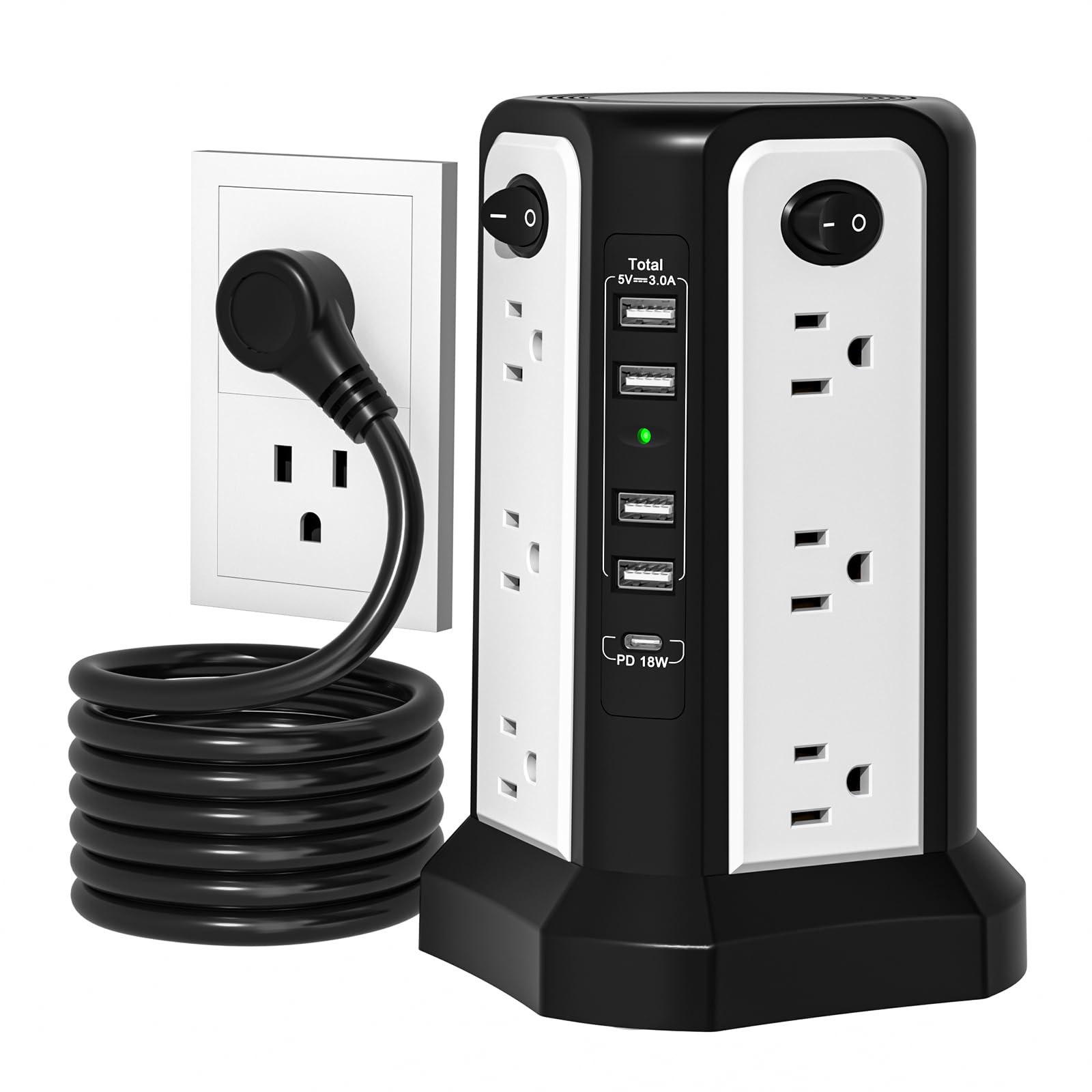 PASSUS Surge Protector Power Strip Tower with USB C(PD18W) Port,Tower ...