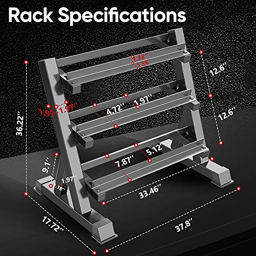 THERUN 1100lbs Adjustable 3 Tier Dumbbell Rack Stand, Hex dumbbells ...