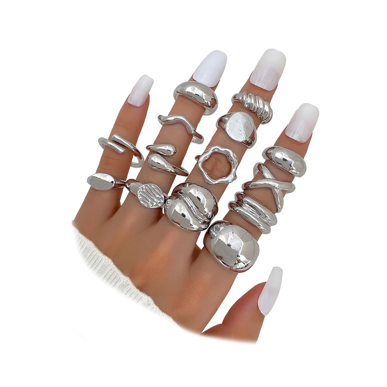 IFKM Gold Chunky Rings Set for Women 14k Gold Plated Thick Dome ...
