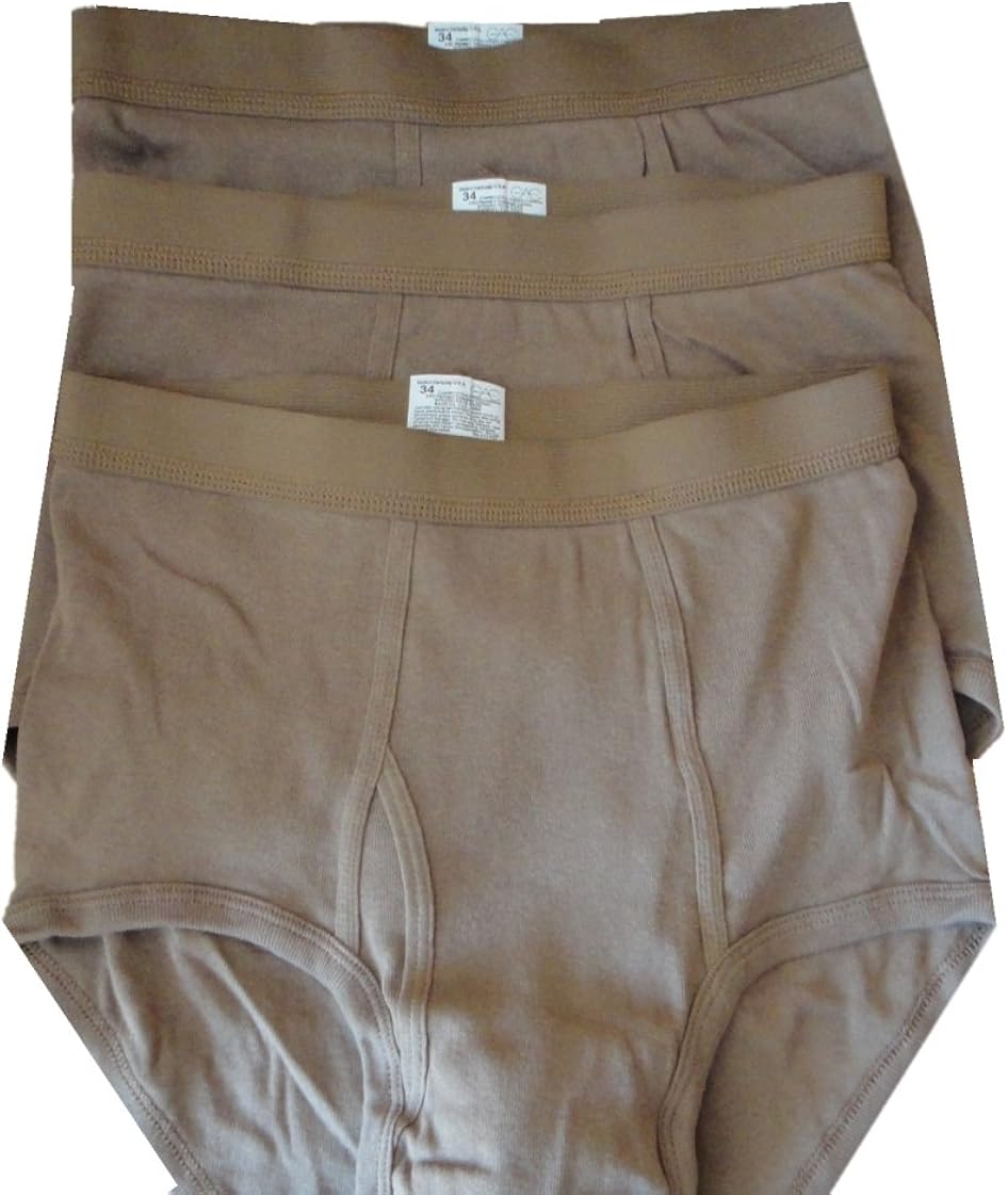 3-Pack Genuine Us Army Men's 100% Cotton Briefs, Brown, Size 34 (Snug ...