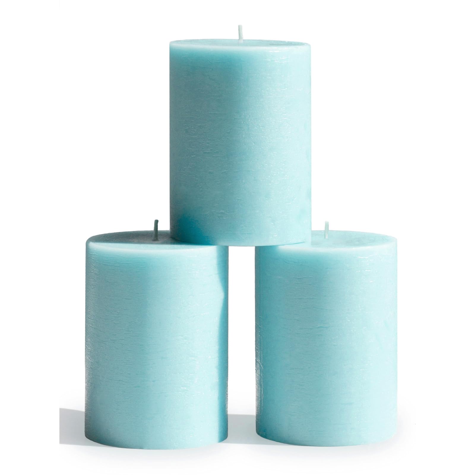 CANDWAX 3x4 inch Pillar Candles Set of 3 – Unscented Dripless Rustic Light Turquoise Candles for ...