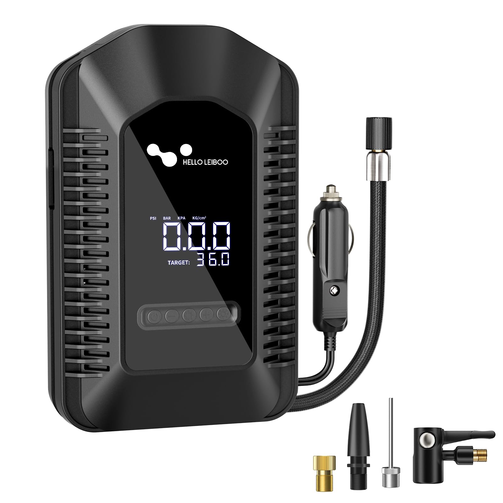 Helloleiboo Tire Inflator Portable Air Compressor, 12 Volt DC Car Tire Pump with 150 PSI Digital ...