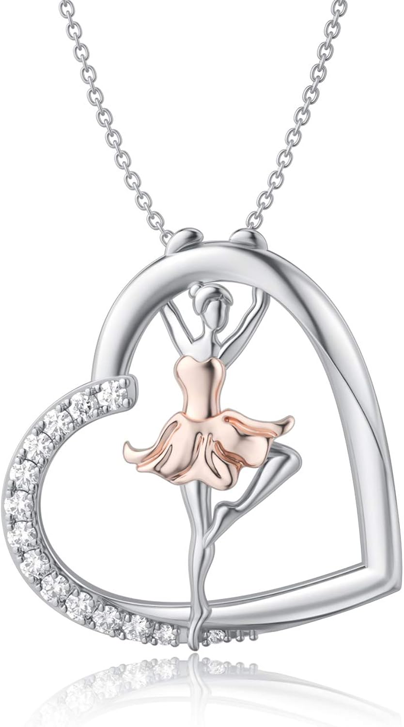 PELOVNY Heart Ballet Dance Necklace for Women Sterling Silver Dancing ...