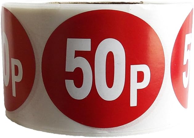 500x RED Sign 50p SELF Adhesive Stickers Sticky Labels Swing Labels for ...