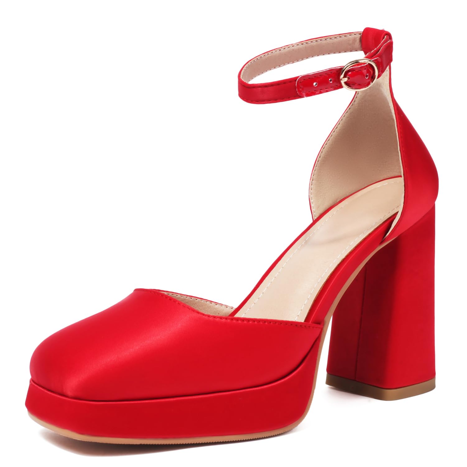 XIEDA Women's Red Heels Platform High Chunky Block Heels Ankle Strap ...