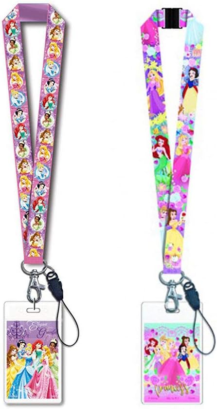 Amazon.com : Disney Princess Purple Lanyard and Princesses Pink Multi ...
