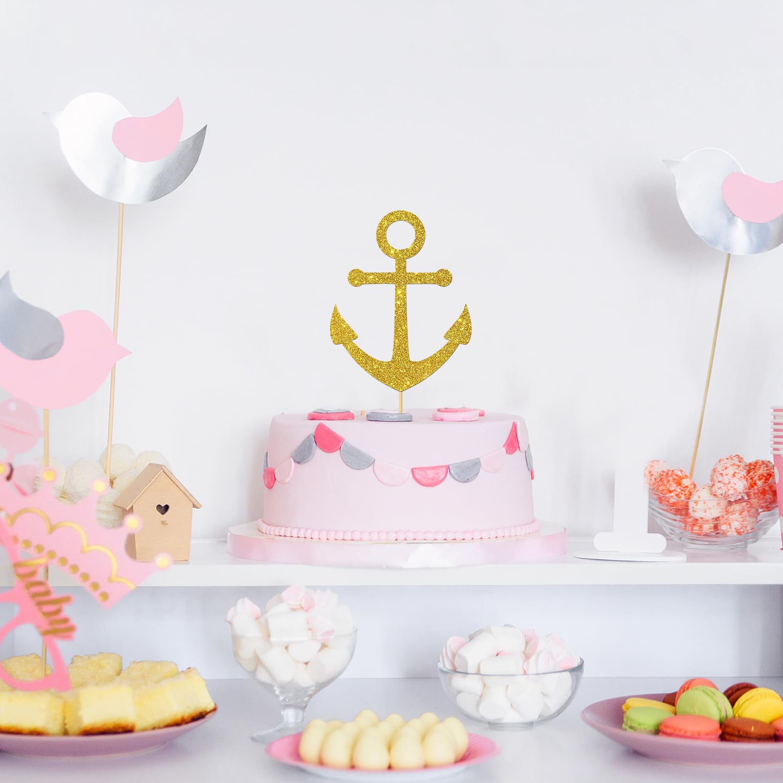 Mua Gold Glitter Ship Anchor Cake Topper - for Baby Shower/Nautical ...