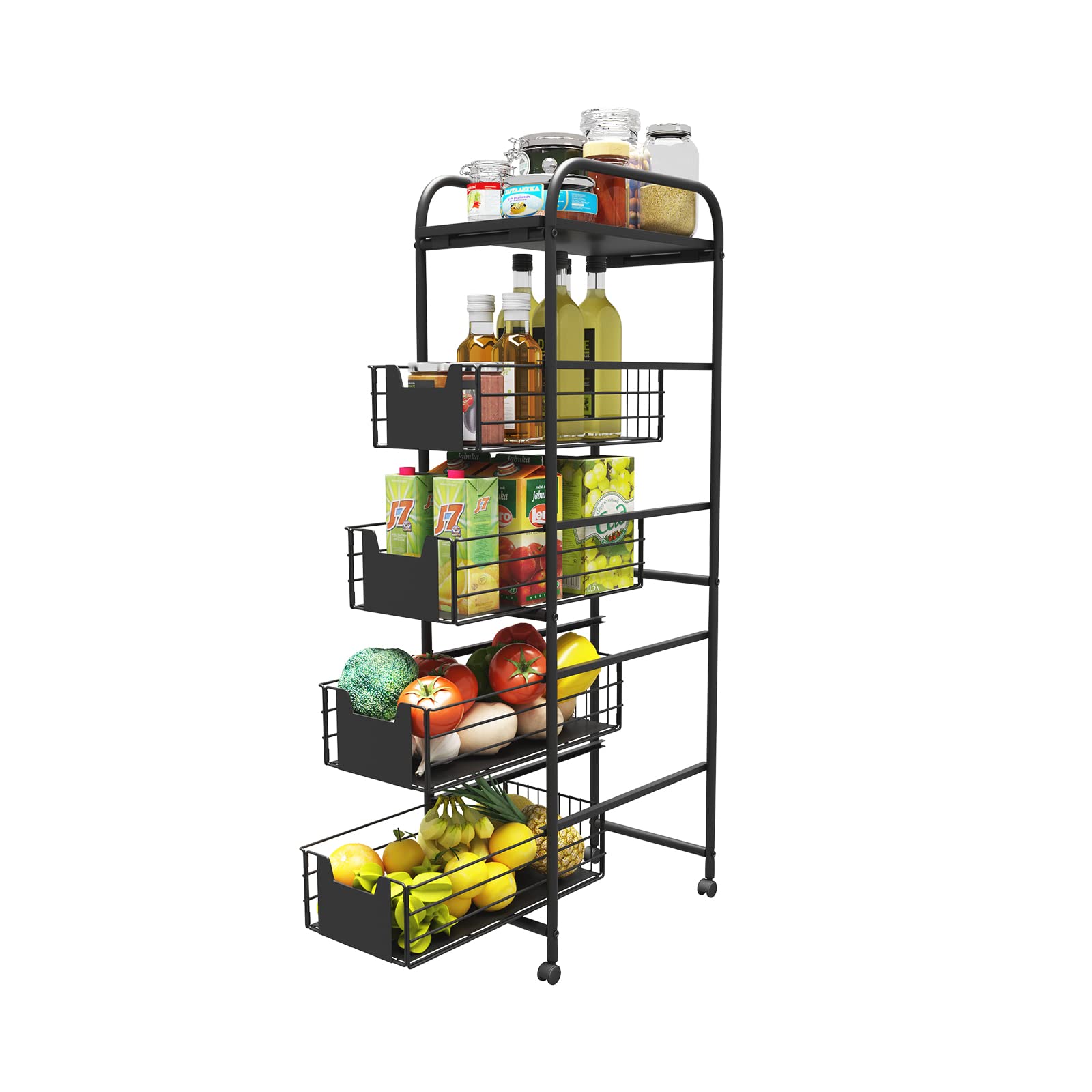WHIFEA 5 Tier Slim Rolling Cart with Drawers Pull-Out Design Corner ...