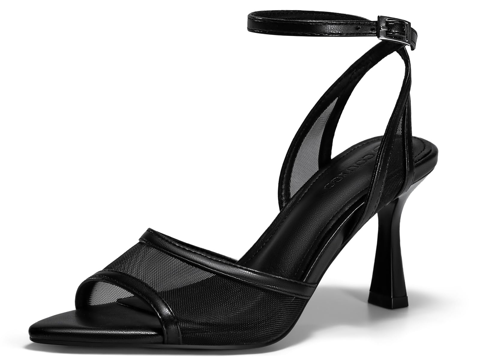 Coutgo Womens Mesh Kitten Heels Sandals Pointed Open Toe Ankle Buckle ...