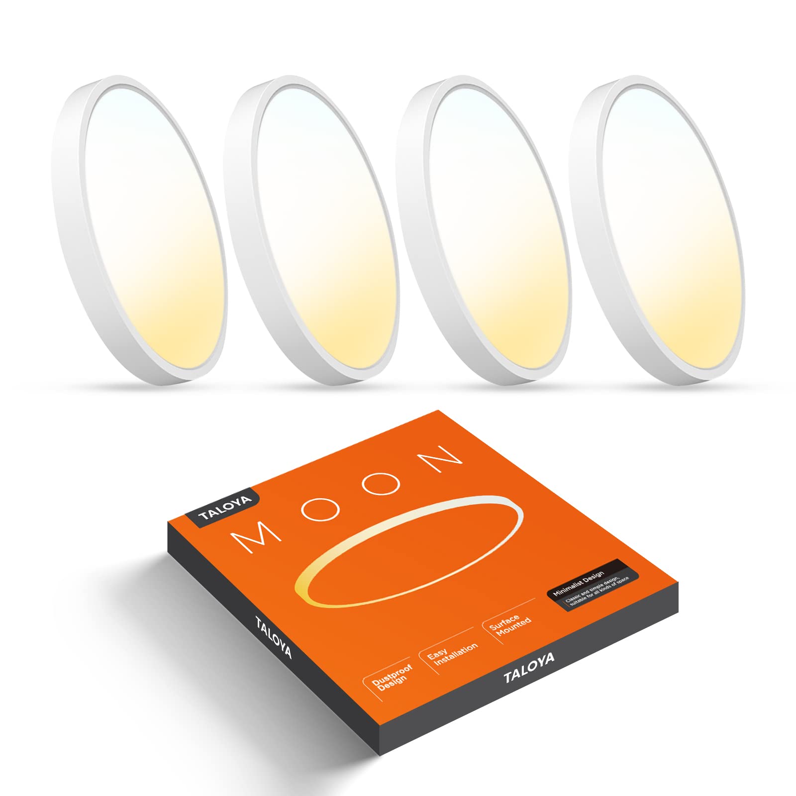 TALOYA Dimmable Led Ceiling Light 4 Pack, 3000/3500/4000/5000/6500K Selectable 12 Inch Flush ...