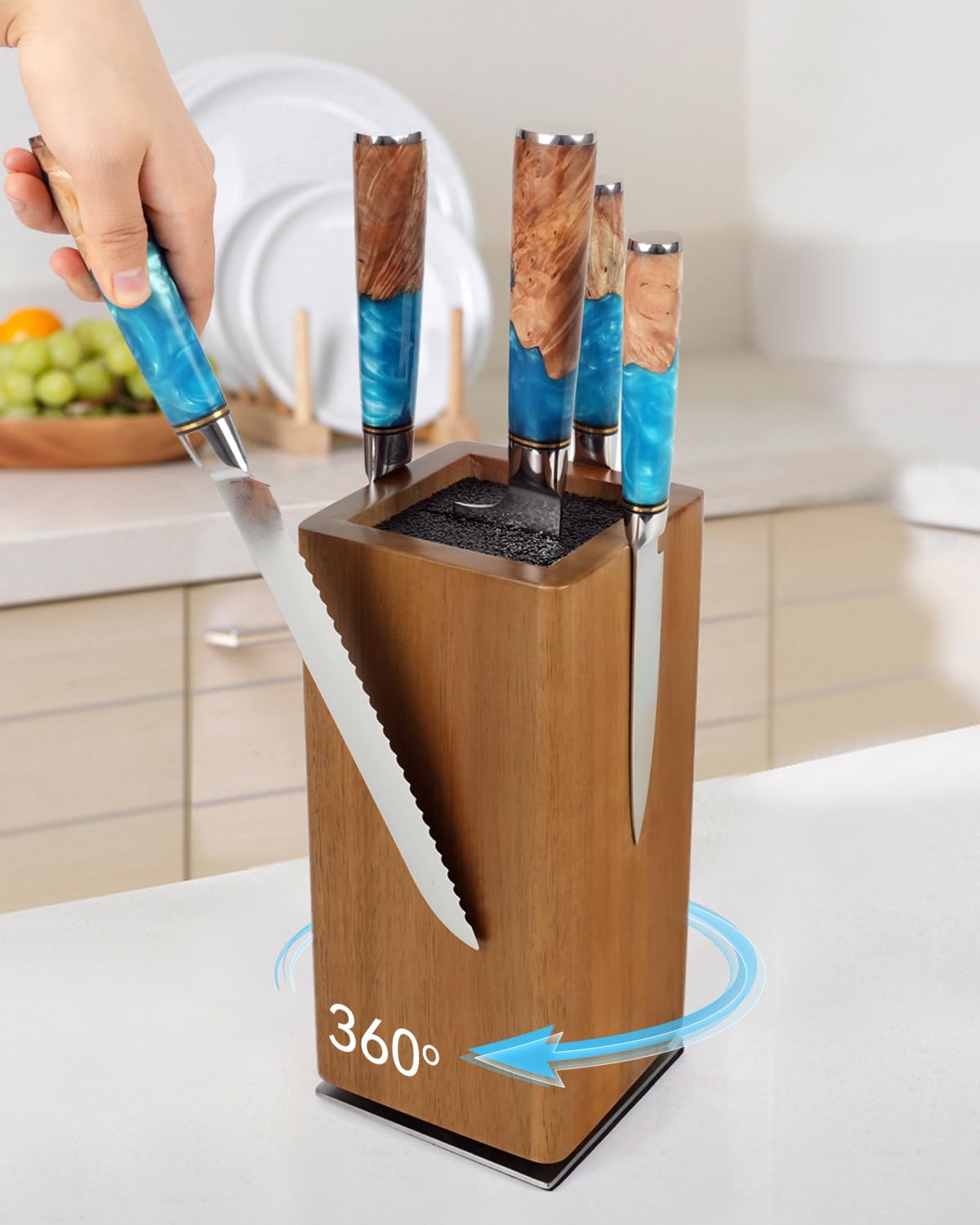 KUCHEASY Magnetic Knife Block 360° Rotating Wood Universal Knife Holder ...