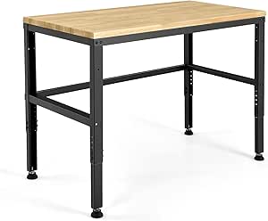 Costway134cm Adjustable Workbench, Rubber Wood Worktable with ...