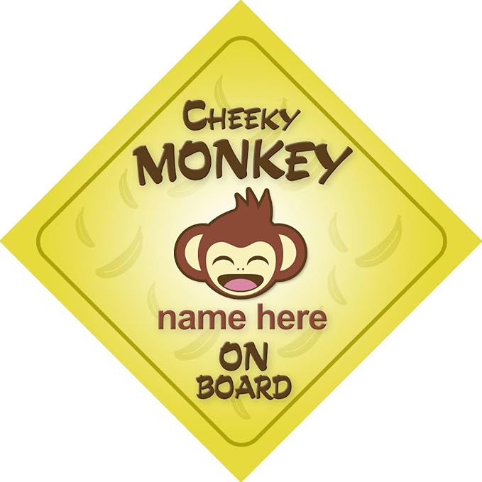 Cheeky Monkey On Board Personalised Car Sign New Baby / Child Gift ...