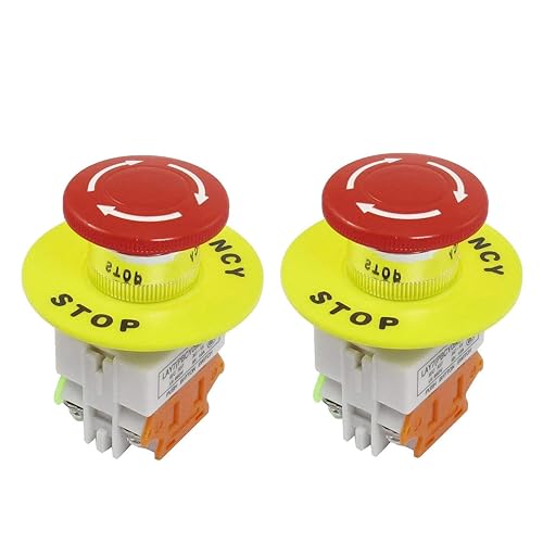 2pcs 22mm Mounting Hole Latching Emergency Stop Push Button Switch Red with 60mm Emergency Stop ...