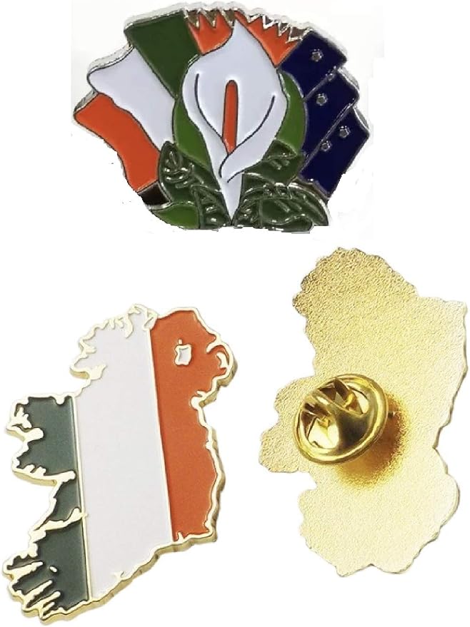 2 x Irish Republican Pin Badges: Easter Lily draped With Starry Plough ...