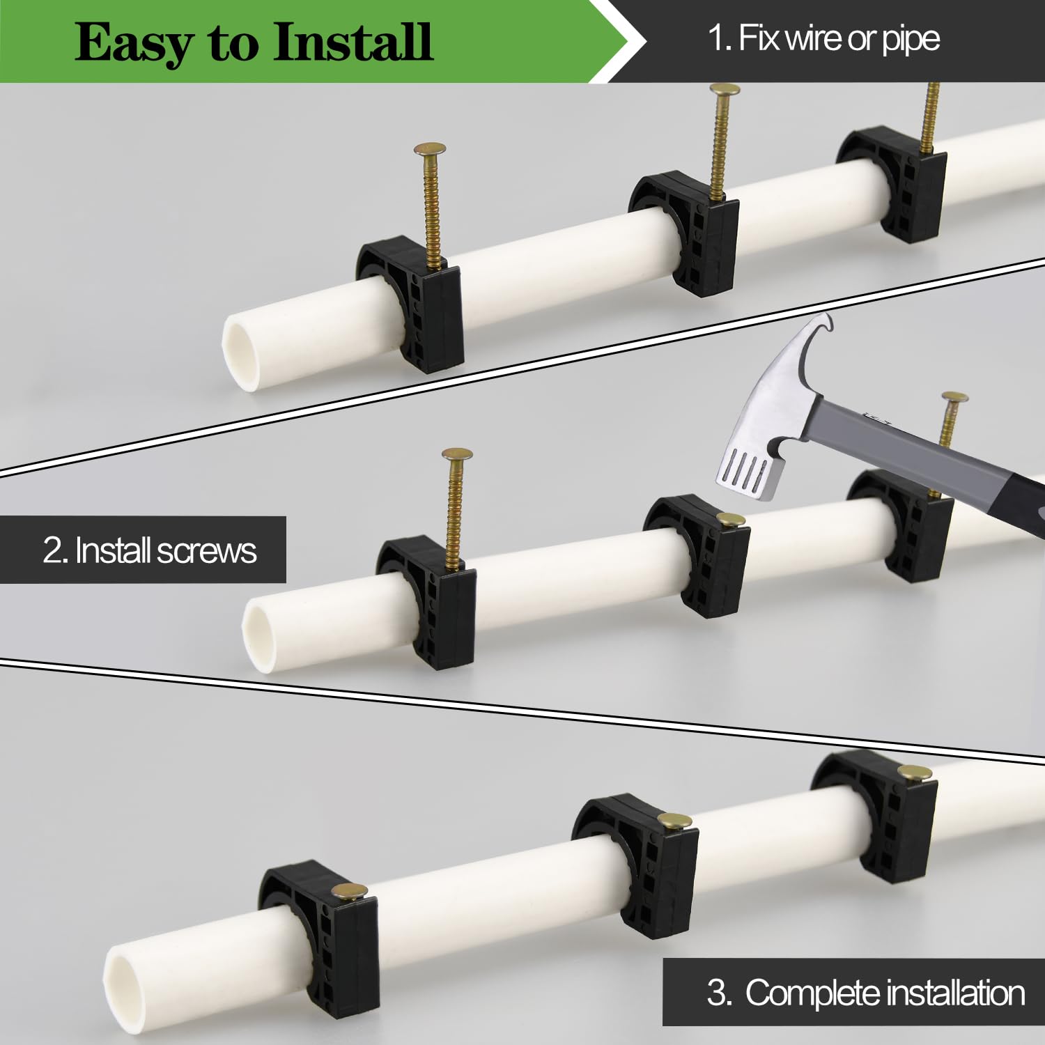 100 Pack 3/4" Half Clamps J-Hook With Nails Set, J Clamps For PEX, Copper, CPVC Tubing ...