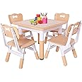 Amazon.com: FUNLIO Kids Table and 4 Chairs Set, Height Adjustable Toddler Table and Chair Set ...