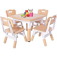 Amazon.com: FUNLIO Kids Table and 2 Chairs Set, Height Adjustable Toddler Table and Chair Set ...