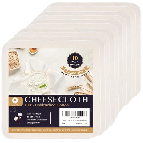 Precut Cheesecloth, 30 x 30'' 10 Pack, Grade 100, Ultra Fine Cheese ...