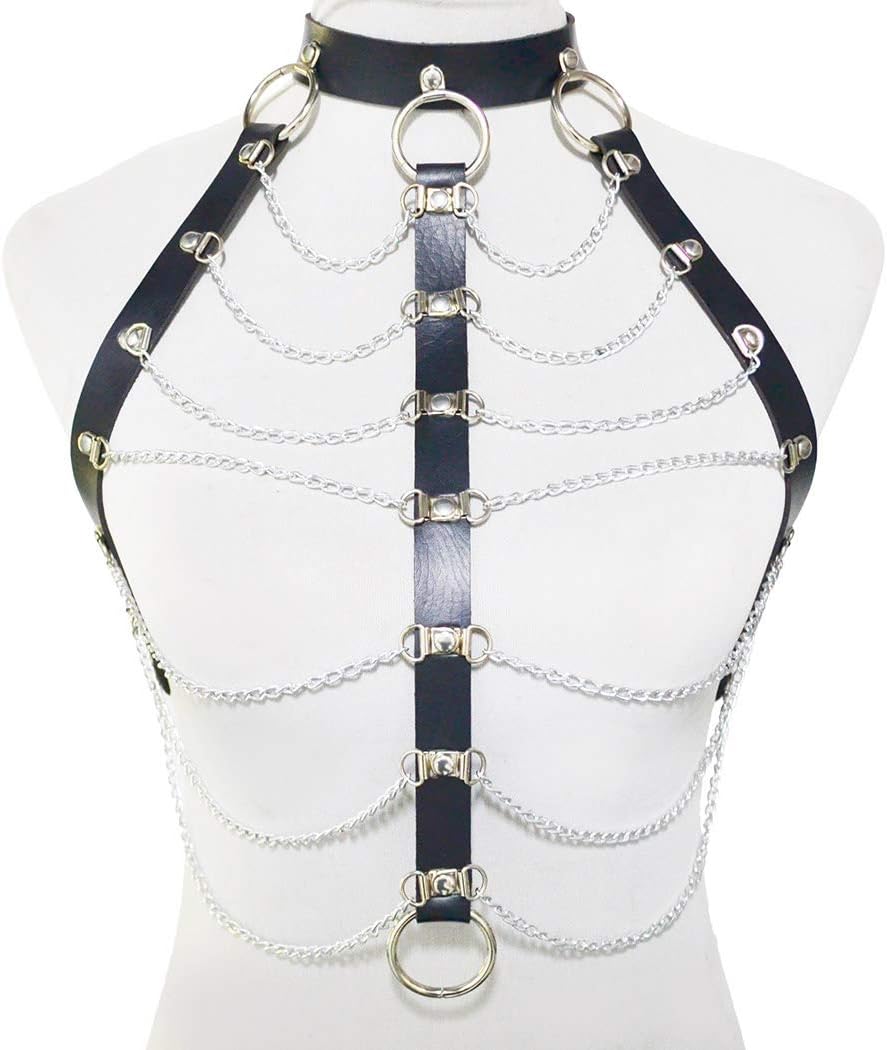 Sethain Punk Leather Body Chain Black Sexy Chest Chains Silver Night ...