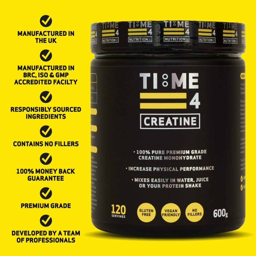 Time 4 Creatine Powder 600g 120 Servings – 100% Pure Premium Grade ...