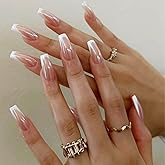 Amazon.com: 24Pcs Sparkly Long Stiletto Press on Nails, Glossy Milky Glitter False Nails Gel ...