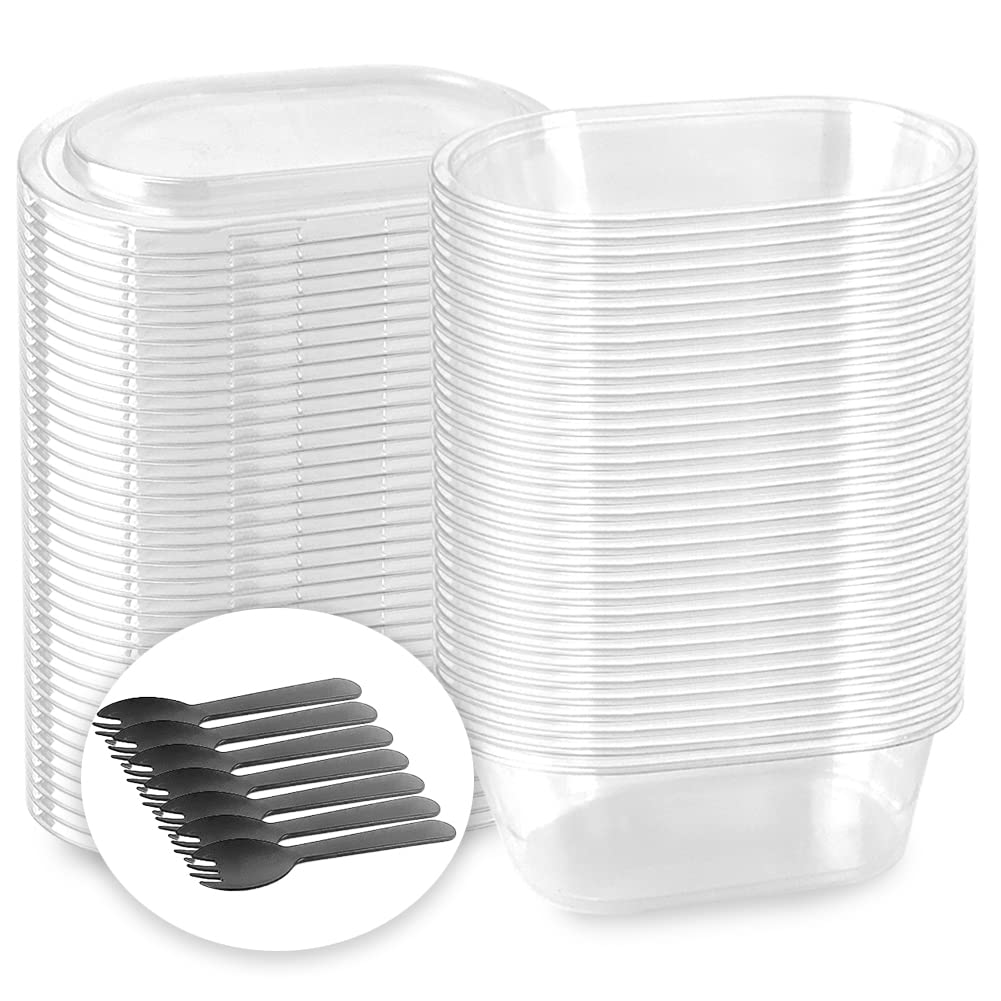 50 Pack 16oz Plastic Disposable Square Cake Boxes To Go Food Containers ...