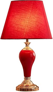 Bedside Table Lamp, Modern Minimalist Pure Red Fabric Shade Nightstand ...