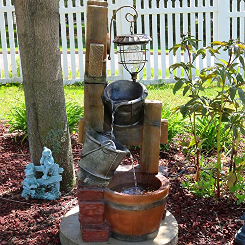 Sunnydaze Rustic Pouring Buckets Outdoor Water Fountain With Solar ...