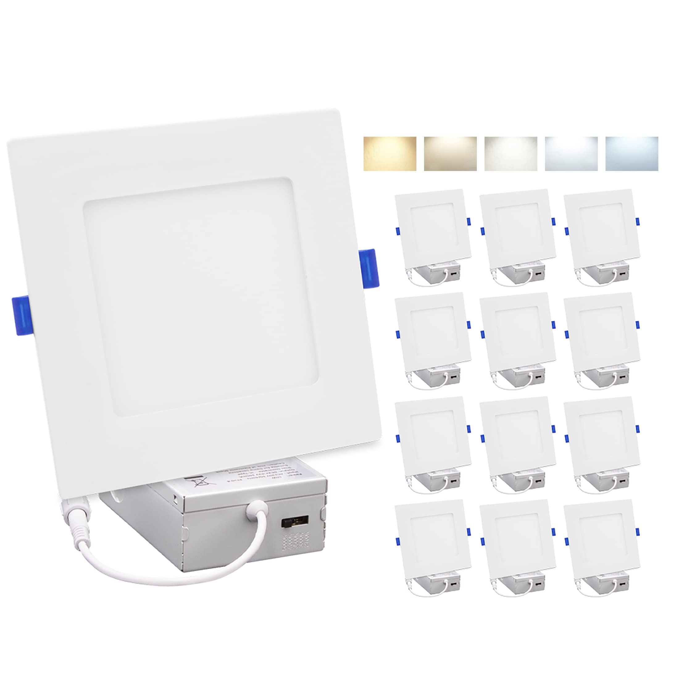 Maxxima 12 Pack 4 in. 5 CCT Square Ultra Thin Recessed LED Downlight ...