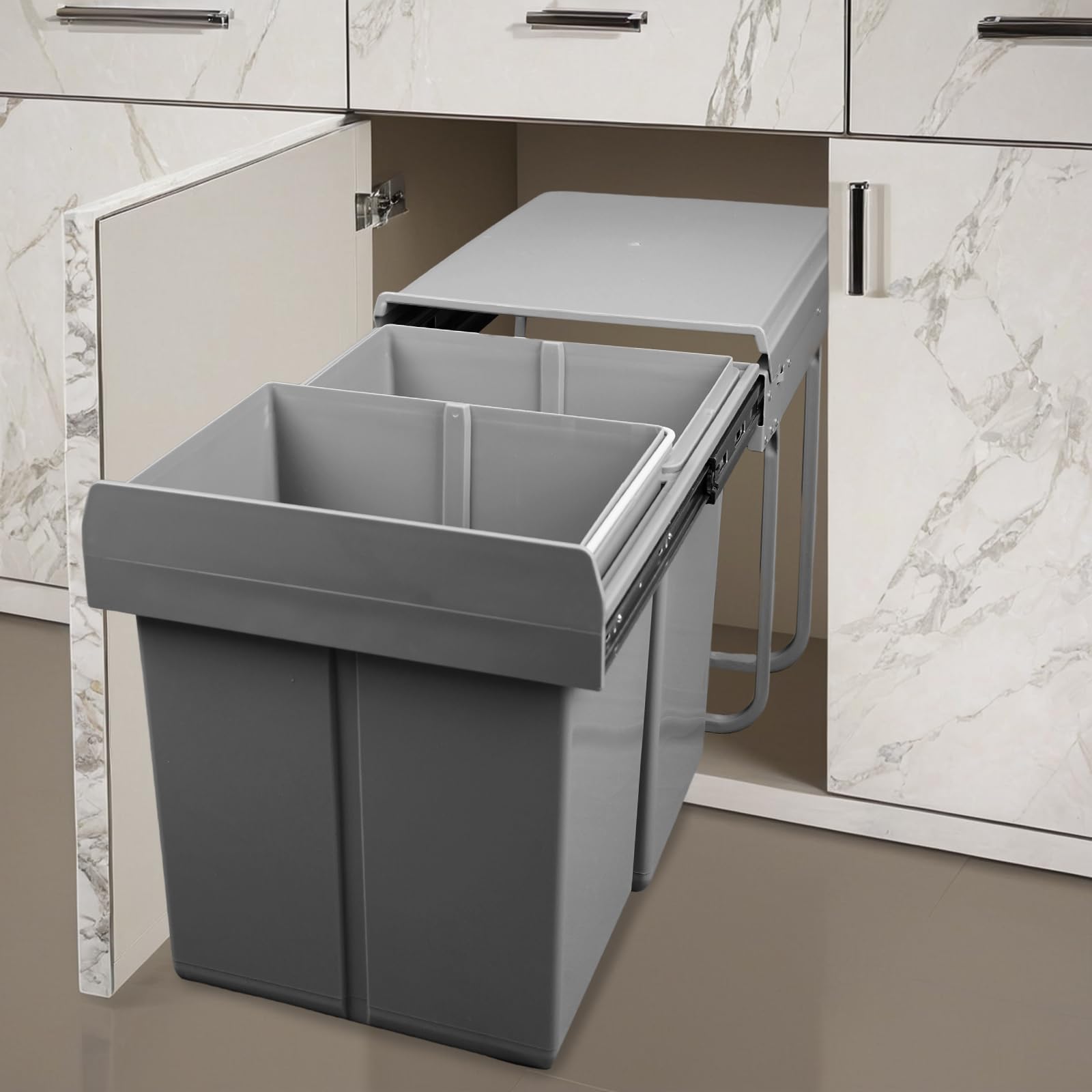 Dual Pull-Out Trash Can Under Cabinet, 40L Pull Out Dual Trash Can, 42 ...