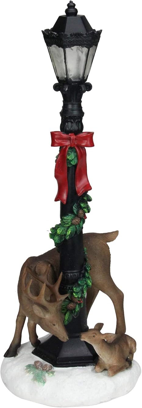19" Battery Operated LED Lighted Lamp Post with Deer Christmas ...