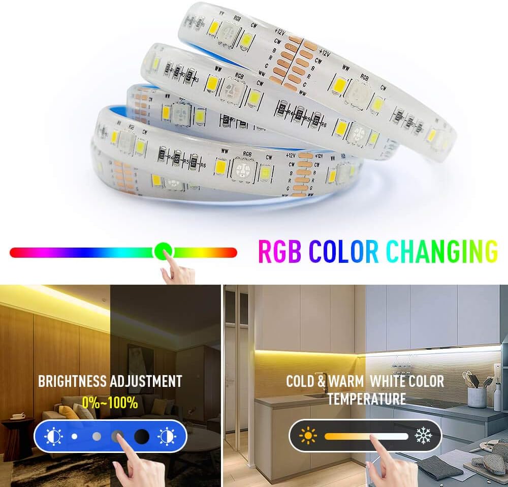 GIDERWEL RGBWW LED Strip Lights,Dimmable 450 LEDs 12V RGB Cold White ...