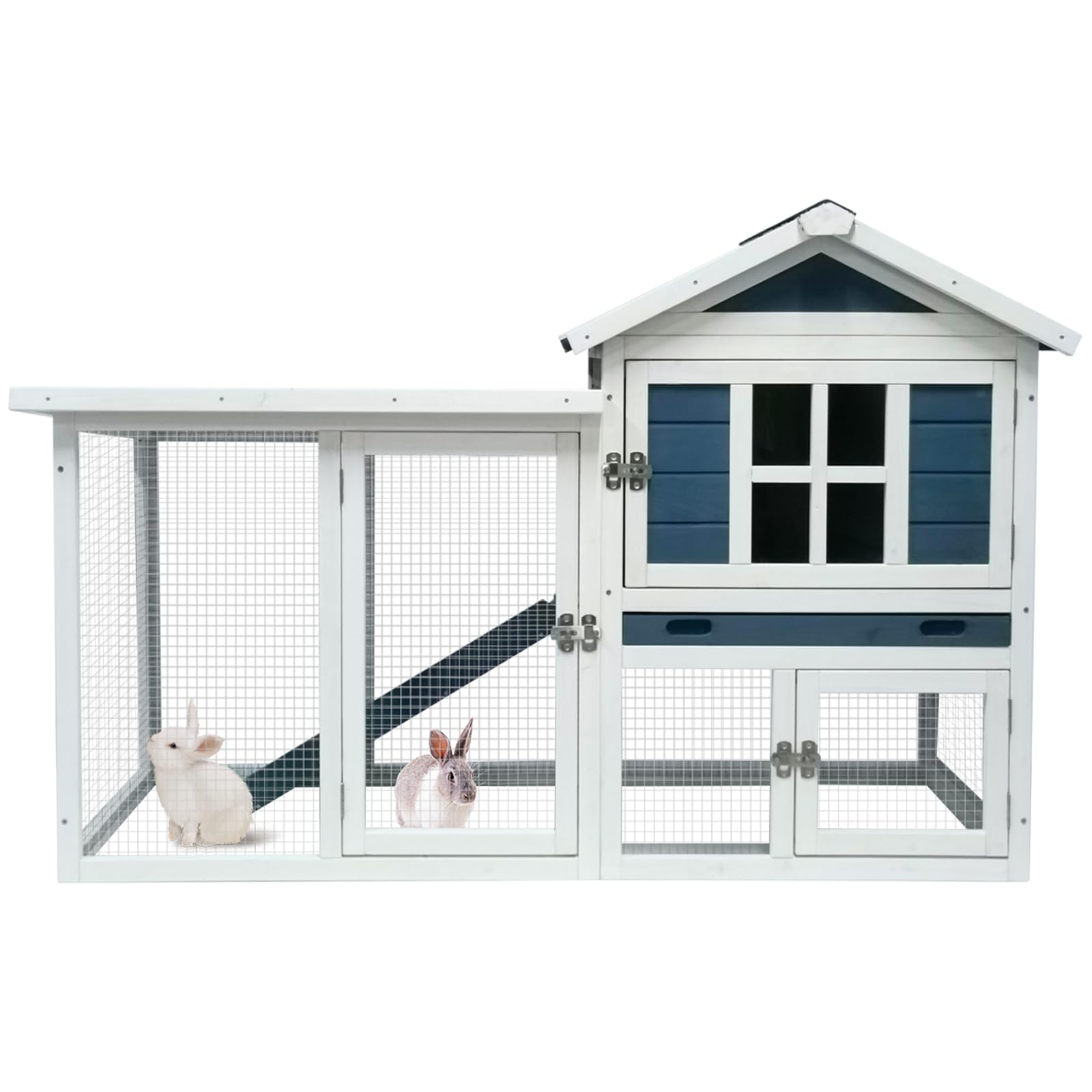 RUNSHED Rabbit Hutch 2-Story Bunny Cage Small Animal House for Indoor ...