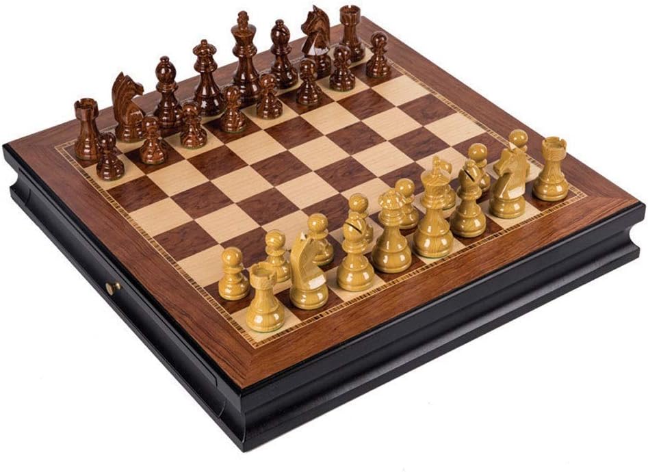 Yxxc Schach Schachspiel aus Holz mit Doppelschubladen Schachfiguren aus ...